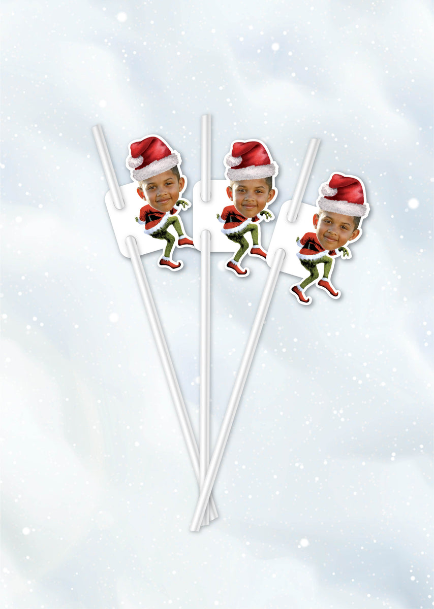 Personalised Christmas Grinch - Straw Topper - Pack of 18 – theaddedextras