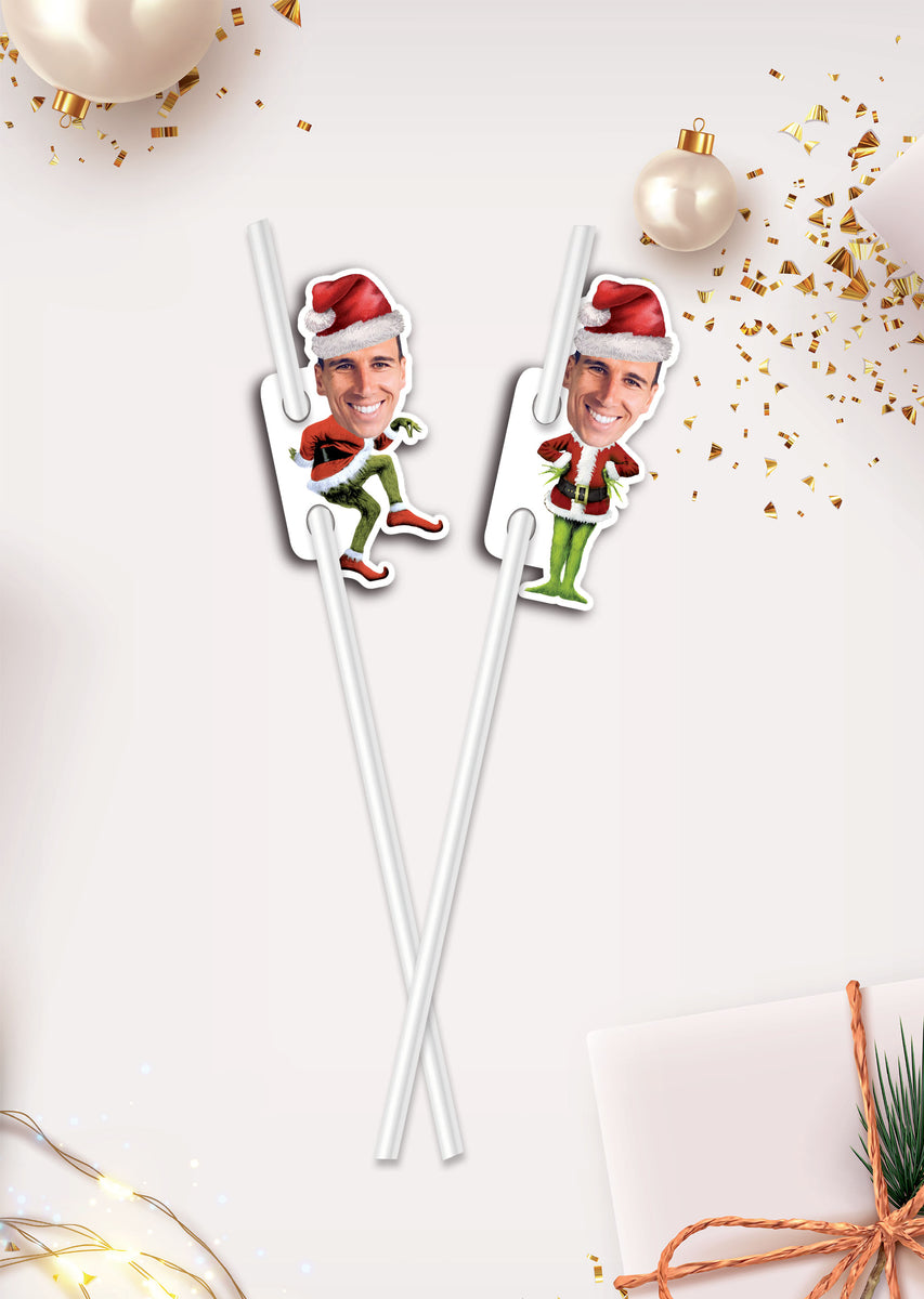 Personalised Christmas Grinch - Straw Topper - Pack of 24 – theaddedextras